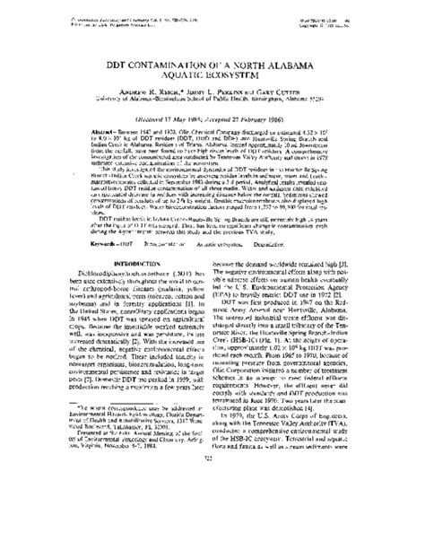 Pdf Ddt Contamination Of A North Alabama Aquatic Ecosystem