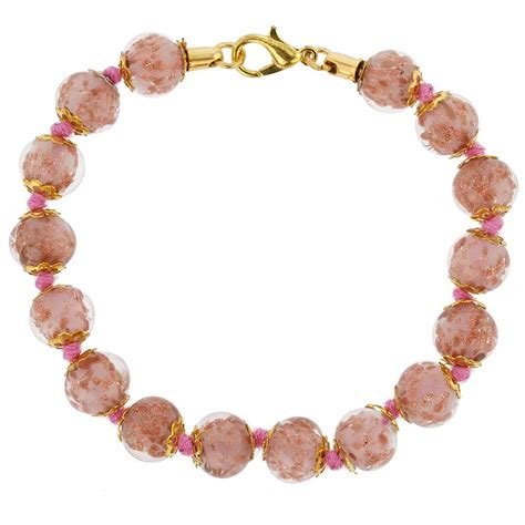 Glassofvenice Murano Glass Sommerso Bracelet Pink