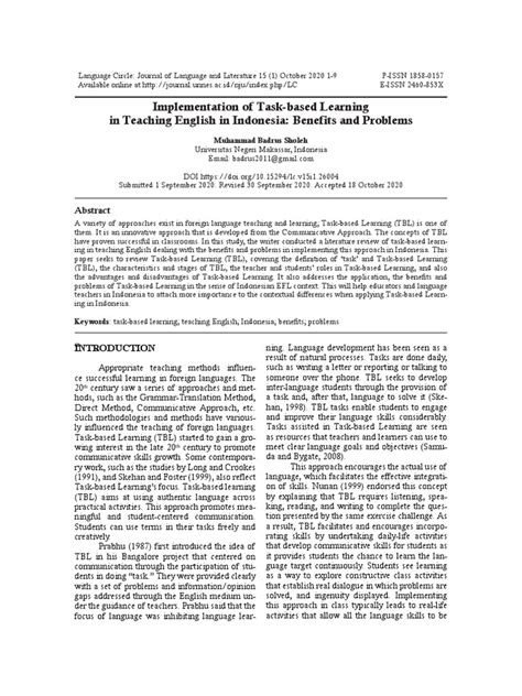 implementation of task based learning pdf english as a second or