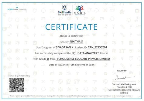 Nikitha S On Linkedin Internshalatrainings Sql Dataanalytics