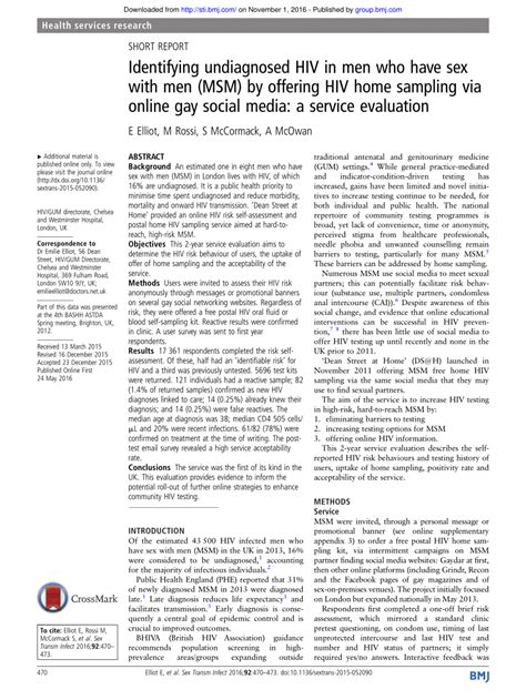 pdf identifying undiagnosed hiv in men who have sex with men msm by