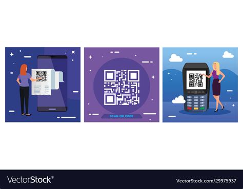 Set Poster Scan Code Qr With Icons Royalty Free Vector Image