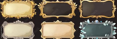 multiple empty rectangle frames in medieval style for game ui design