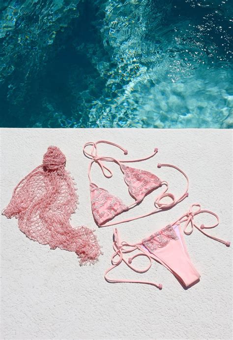 Embroidered Pink Clam Shell Bikini Sobe Girl