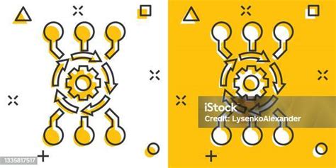 Vector Cartoon Algorithm Api Software Icon Dalam Gaya Komik Gear Dengan