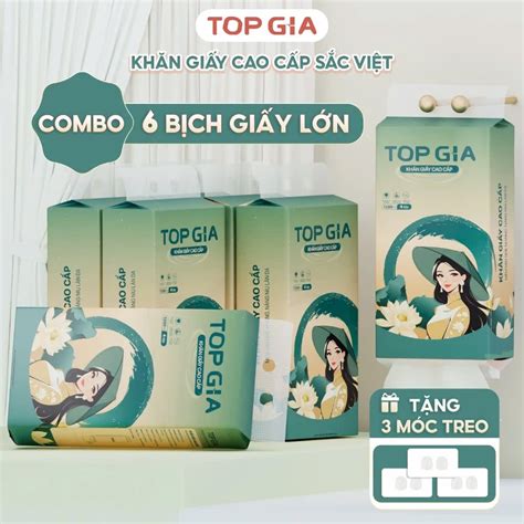 Thùng 6 bịch khăn giấy TOPGIA SẮC VIỆT, giấy vệ sinh treo tường 1280 tờ 4 lớp dày dặn, mềm mịn ...