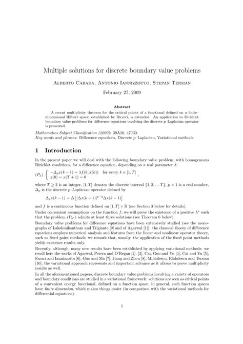 Pdf Multiple Solutions For Discrete Boundary Value Problems