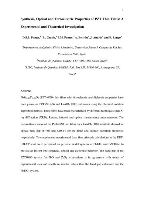 Pdf Synthesis Optical And Ferroelectric Properties Of Pzt Dokumentips