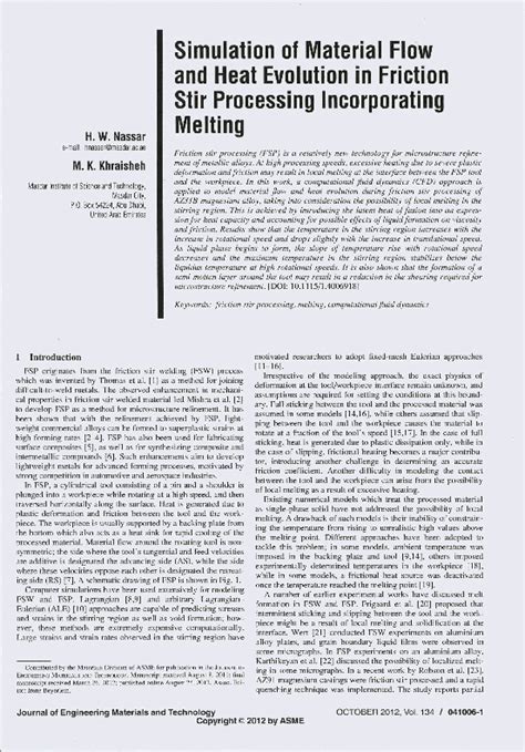 Pdf Simulation Of Material Flow And Heat Evolution In Friction Stir Processing Incorporating