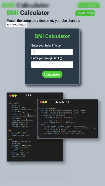 ⚖️ Build A Bmi Calculator With Javascript Html5 And Css3 💻 Shorts