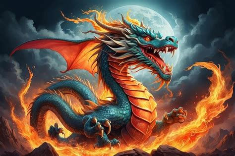 Premium Photo Fantasy Fire Breathing Chinese Flying Dragon