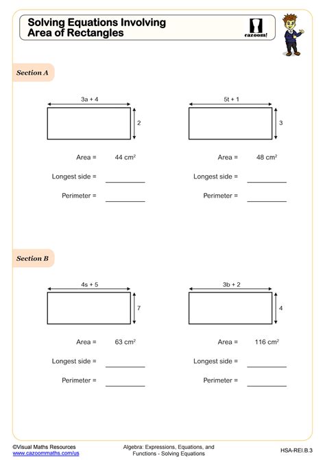 Solving Linear Equations With Area Of Rectangles Worksheet Worksheets Library
