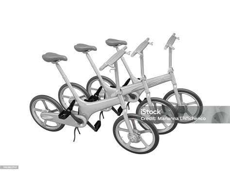 3d 그림 그룹 전기 자전거 변압기 흰색 배경에 도시 여행 그림자 없음 도시에 대한 스톡 사진 및 기타 이미지 도시 디지털 생성 이미지 모던 양식 Istock