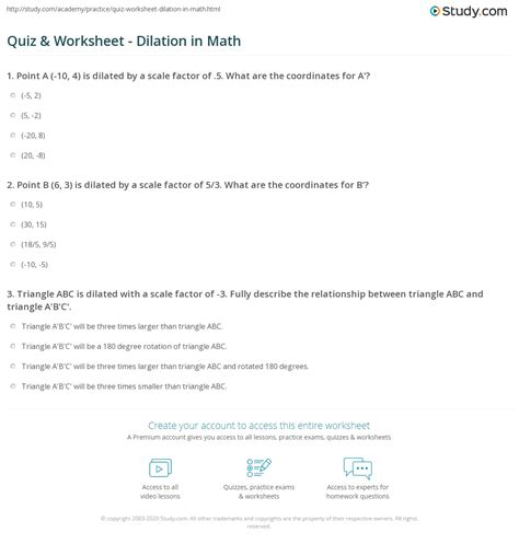 Quiz And Worksheet Dilation In Math