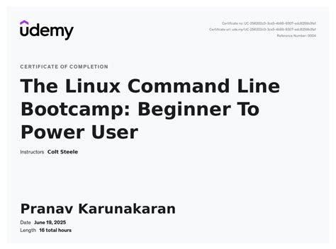 Excited To Share My Recent Certification In The Linux Command Line Bootcamp Beginner To Power