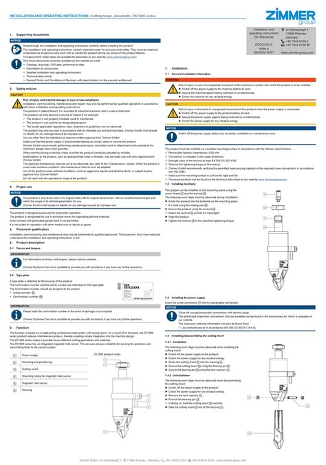 ZIMMER ZK1000 SERIES INSTALLATION AND OPERATING INSTRUCTIONS Pdf Download ManualsLib