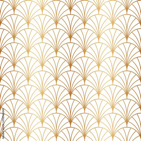 Art Deco Gold Seamless Pattern Repeated Golden Fan Patern Abstract Nouveau Background For