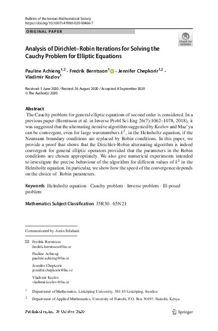 Pdf Analysis Of Dirichletrobin Iterations For Solving The Cauchy