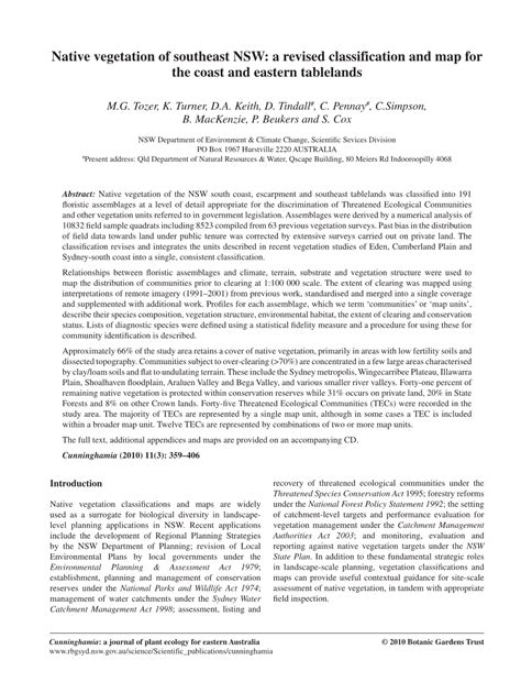 Native Vegetation Of Southeast Nsw A Revised Classification And Map