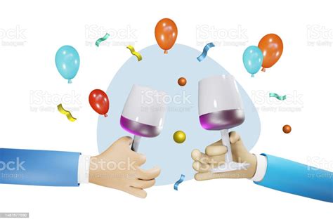 건배를 위해 적포도주 한 잔을 들고 있는 사업가 성공 사업과 축하 파티 개념 3d 벡터 3차원 형태에 대한 스톡 벡터 아트 및 기타 이미지 Istock
