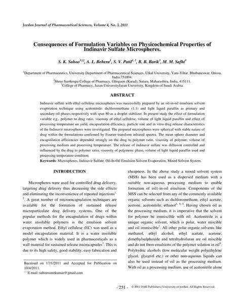 Pdf Consequences Of Formulation Variables On Physicochemical