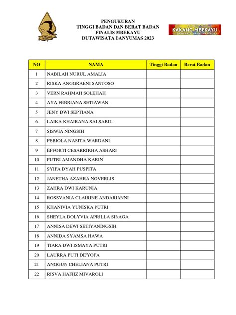 Form Pengukuran Tb Bb Mbekayu 2023 Pdf