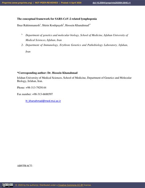 pdf the conceptual framework for sars cov 2 related lymphopenia