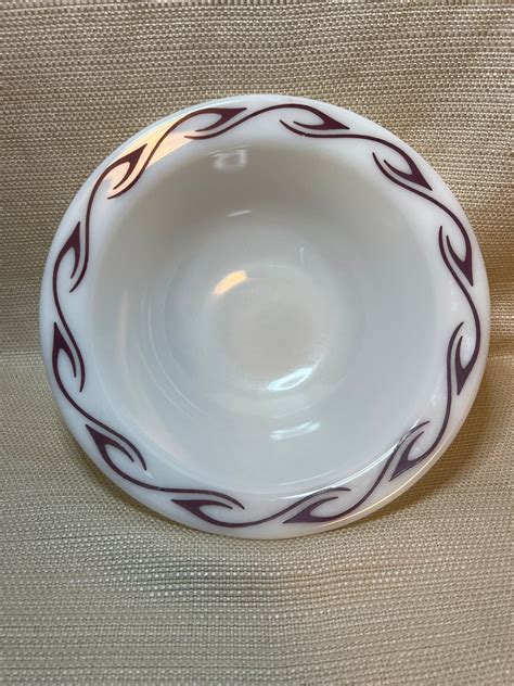 1950s Corning Milk Glass Serving Bowl Ruby Scroll Etsy