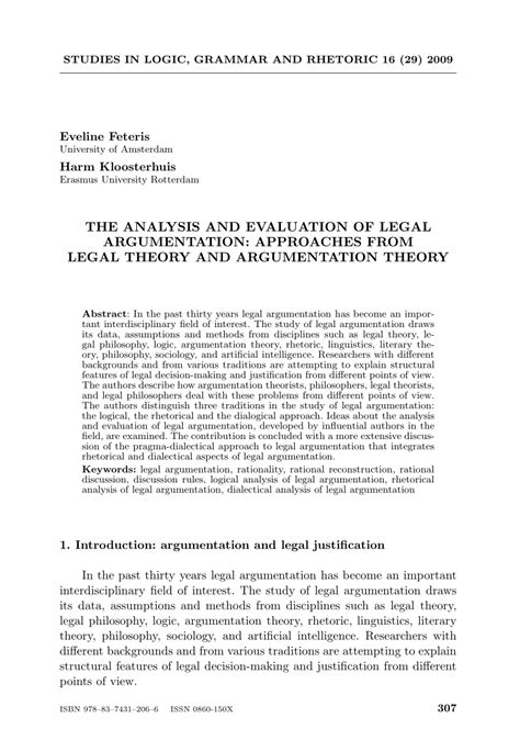 Pdf The Analysis And Evaluation Of Legal Argumentation Approaches From Legal Theory And