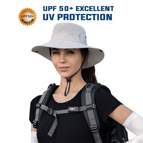 Womens Wide Brim Ponytail Hole Sun Hat Upf50 Material Button Up