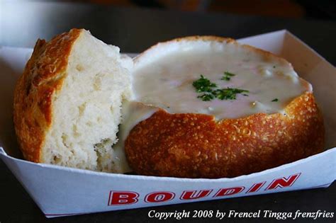 Sourdough San Francisco Clam Chowder In A Bread Bowl Boudin Bread