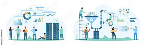 Big Data Research And Conversion Process Set Tiny People Work On Digital Information With