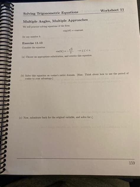 Solved Worksheet 11 Solving Trigonometric Equations Multiple Chegg Com