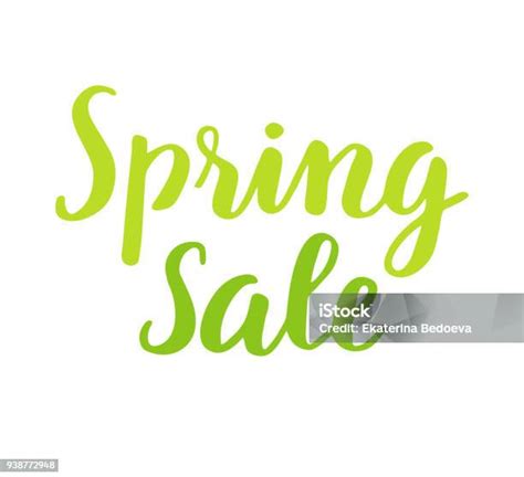흰색 바탕에 판매 귀여운 붓글씨 손으로 그린 녹색 글자를 봄 가격표에 대한 스톡 벡터 아트 및 기타 이미지 가격표 개념 계절 Istock