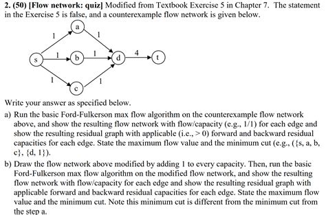 Solved 50 Flow Network Quiz ﻿modified From Textbook