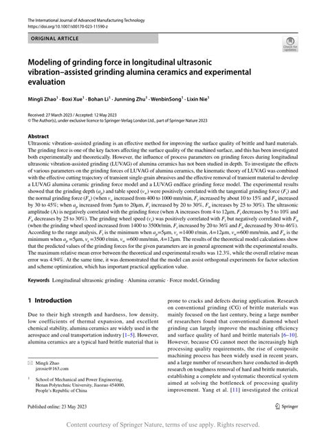 Modeling Of Grinding Force In Longitudinal Ultrasonic Vibrationassisted Grinding Alumina