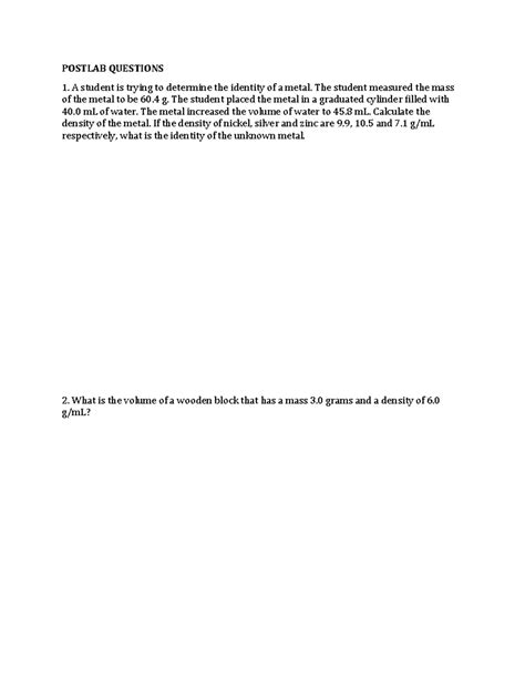 Post Laboratoryquestions Postlab Questions A Student Is Trying To