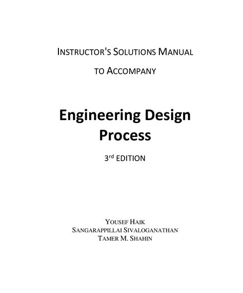 Engineering Design Process Rd Edition By Yousef Haik Sangarappillai Sivaloganathan Tamer