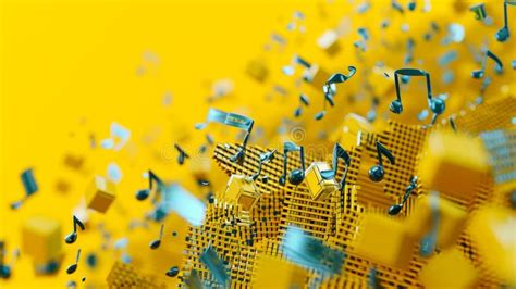 Dynamic Explosion Of Musical Notes And Cubes In Yellow Stock Image Image Of Indoors Generated