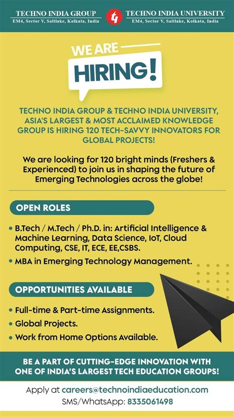 Hiring Techjobs Ai Ml Datascience Iot Cloudcomputing Workfromhome Techno India Group