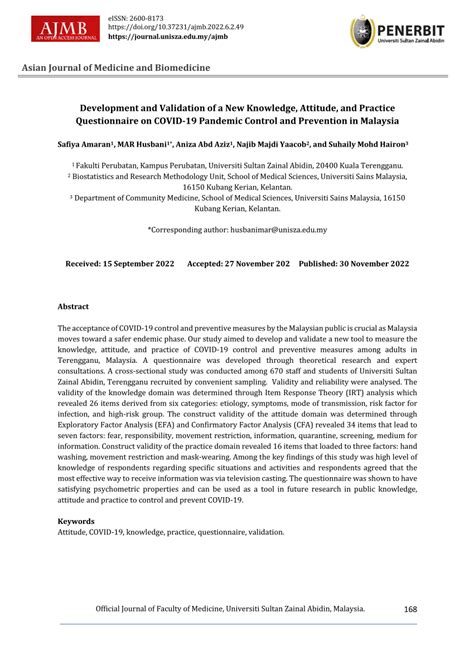 Pdf Development And Validation Of A New Knowledge Attitude And Practice Questionnaire On