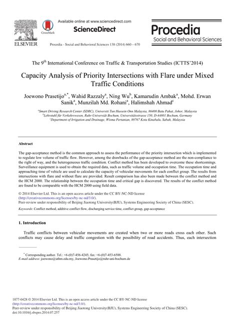 Pdf Capacity Analysis Of Priority Intersections With Flare Under Mixed Traffic Conditions