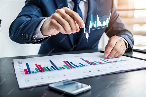 사업가 계획 그래프 성장과 그의 사업에서 긍정적 인 지표의 차트 증가 프리미엄 Ai 생성 이미지