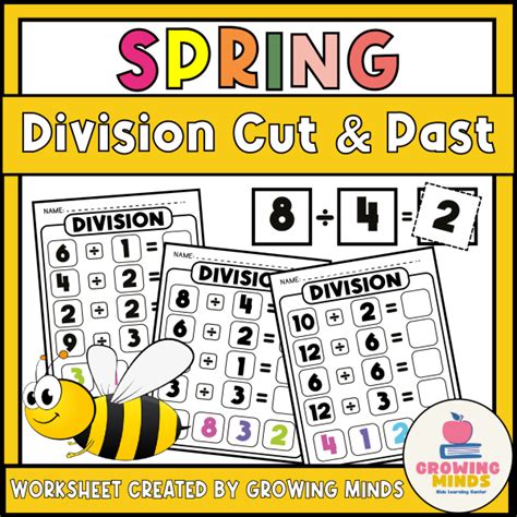 Math Division Cut And Paste Worksheets Spring Themed Printable Made