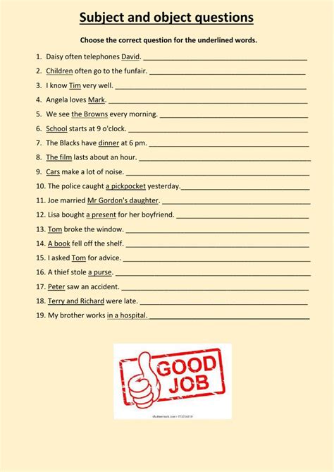 Subject And Object Questions Worksheet For Pre Intermediate Artofit