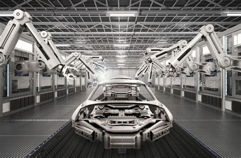 Premium Photo 3d Rendering Robot Assembly Line In Car Factory
