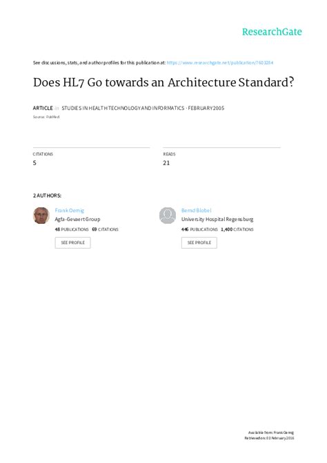 Pdf Does Hl7 Go Towards An Architecture Standard