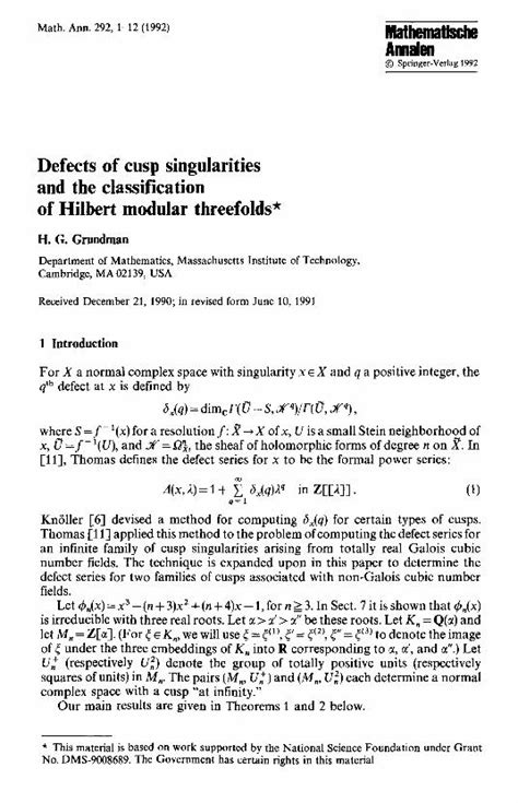Pdf Defects Of Cusp Singularities And The Classification Of Hilbert