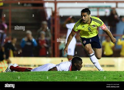 Colombias Radamel Falcao Garcia Celebrates Scoring As He Runs Past A