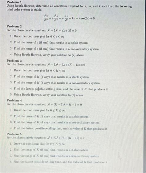 solved problem 1 using routh hurwitz determine all
